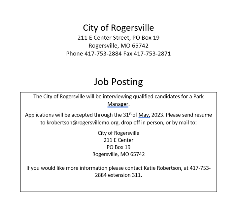 Parks and Recreation – City of Rogersville MO